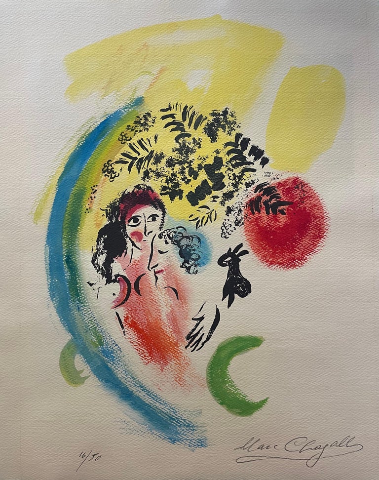 Marc Chagall - Les Amoureux au Soleil Rouge For Sale at 1stDibs