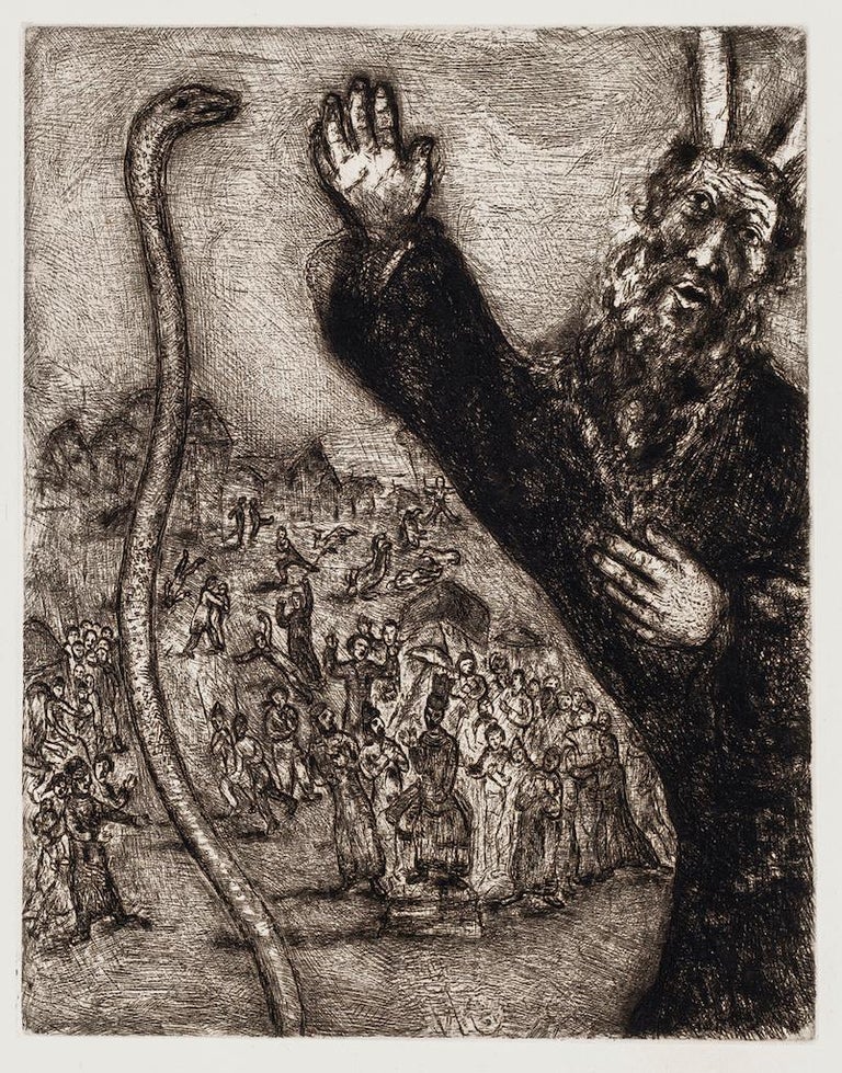 Marc Chagall - Moses and the Serpent - Original Etching by Marc Chagall ...