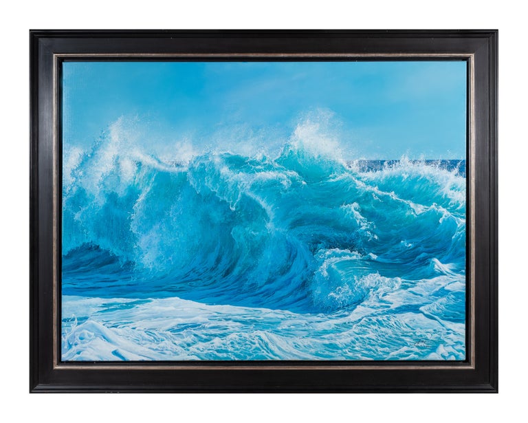 Marc Esteve - 'Wild Blue' Hyperrealist wave painting of a crashing wave ...