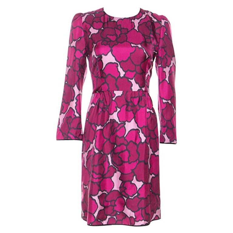 Marc Jacob Pink Floral Printed Silk Paneled Detail Midi Dress M For ...