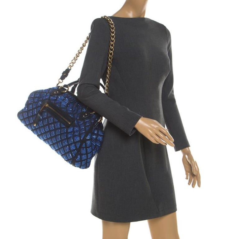Marc Jacobs Blue Crystal Embellished Quilted Suede and Leather Stam ...