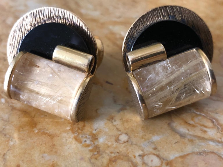 Marc Jacobs Brutalist Vintage Vermeil Rutilated Quartz Cufflinks For ...