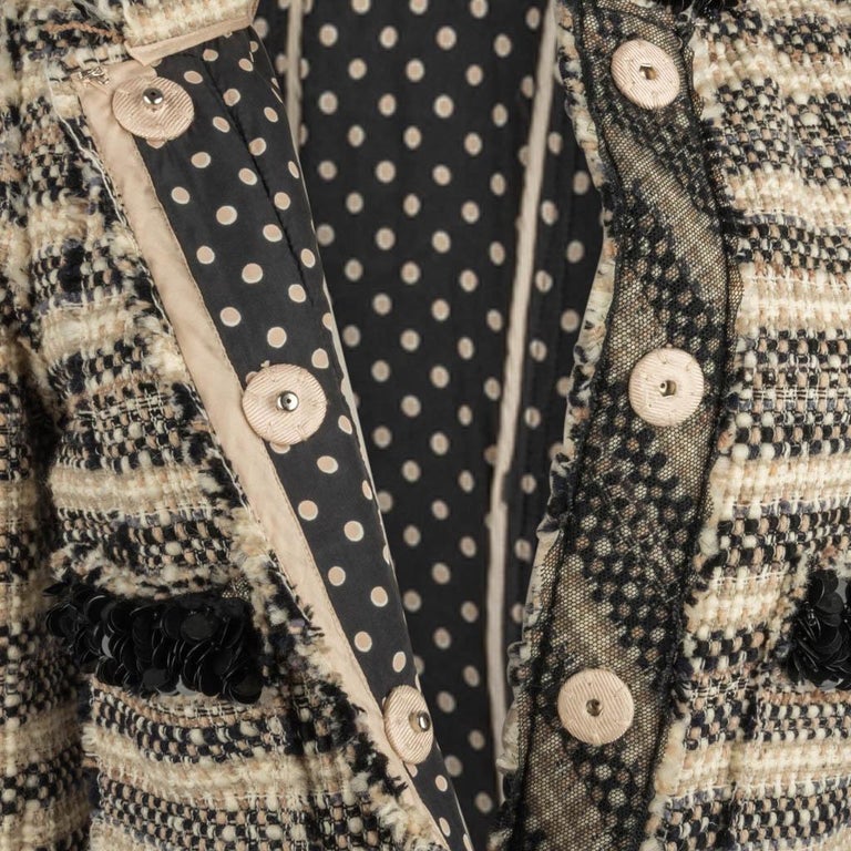 Marc Jacobs Coat Tweed w/ Embellished Details Polka Dot Lining 4 For ...
