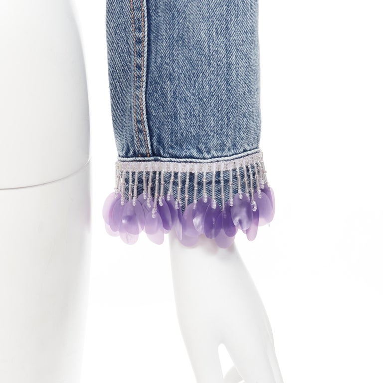 MARC JACOBS crystal rhinestone bead embellished washed denim jacket M ...