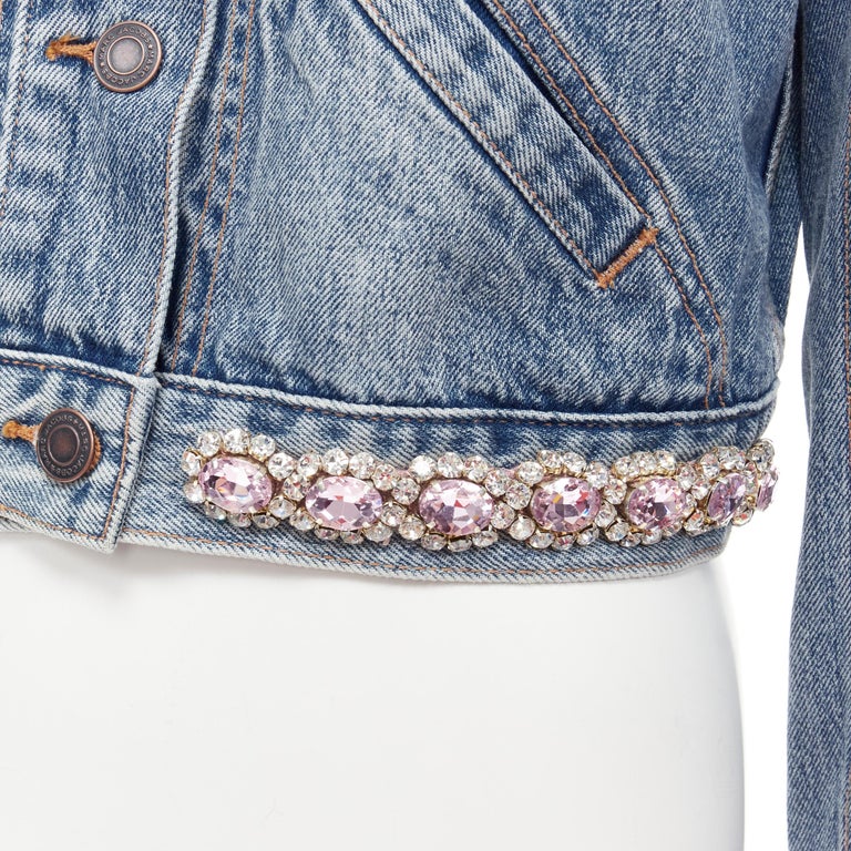 MARC JACOBS crystal rhinestone bead embellished washed denim jacket M ...