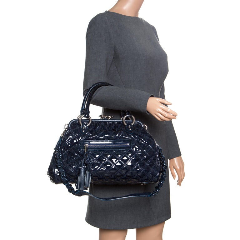 Marc Jacobs Dark Blue Quilted Patent Leather Stam Top Handle Shoulder ...