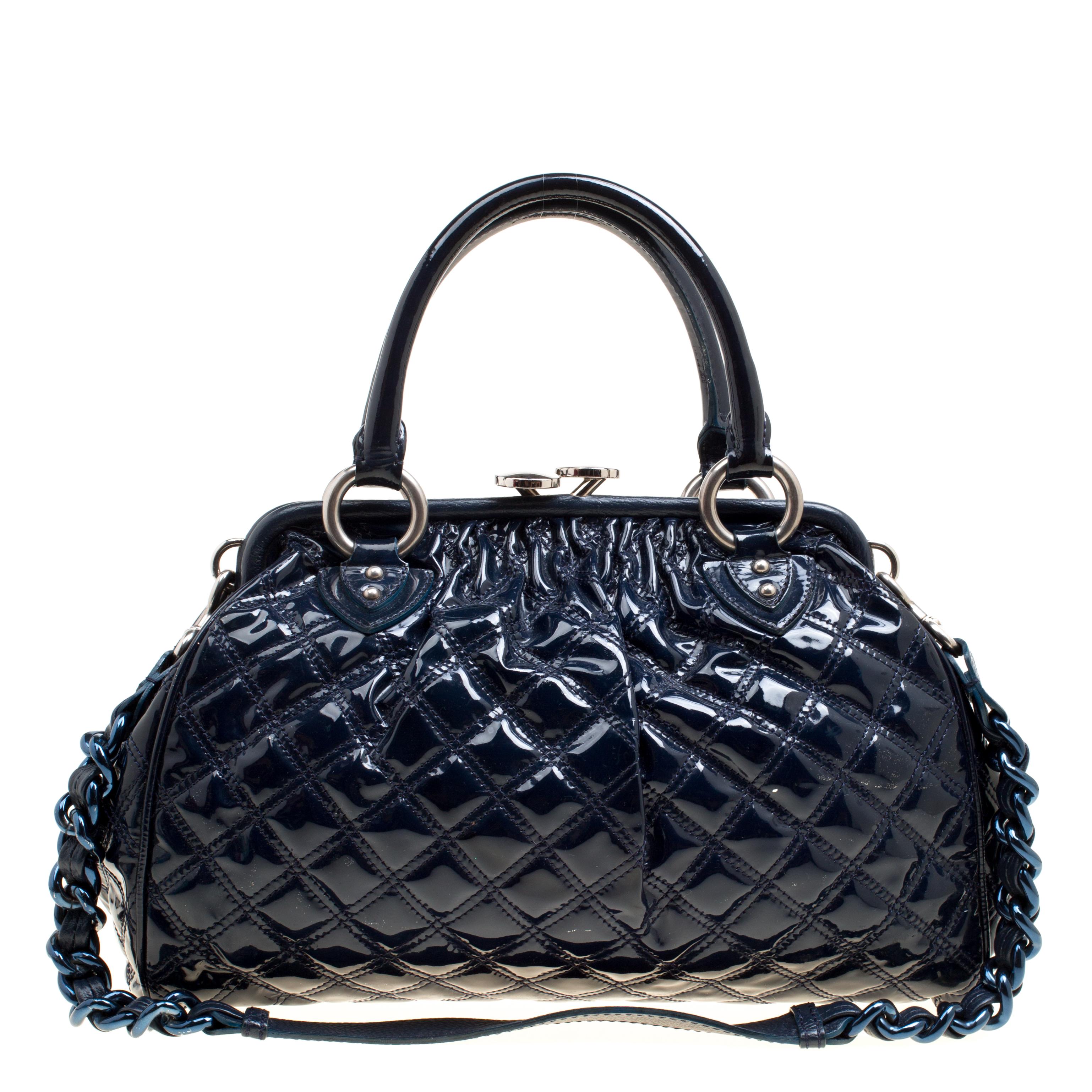 Marc Jacobs Dark Blue Quilted Patent Leather Stam Top Handle Shoulder ...