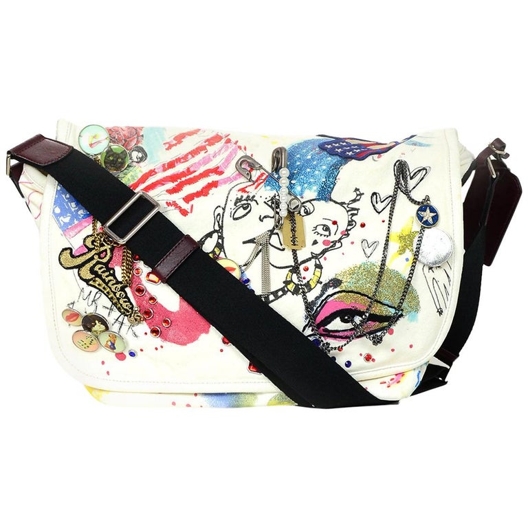 Marc Jacobs Embellished Collage-Print White Canvas Large Messenger Bag ...