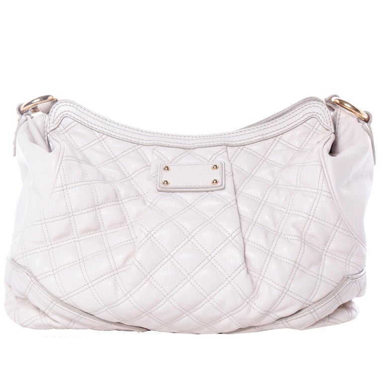 Marc Jacobs Handbag Bone Quilted Leather Zip Top Hobo Bag With Gold ...