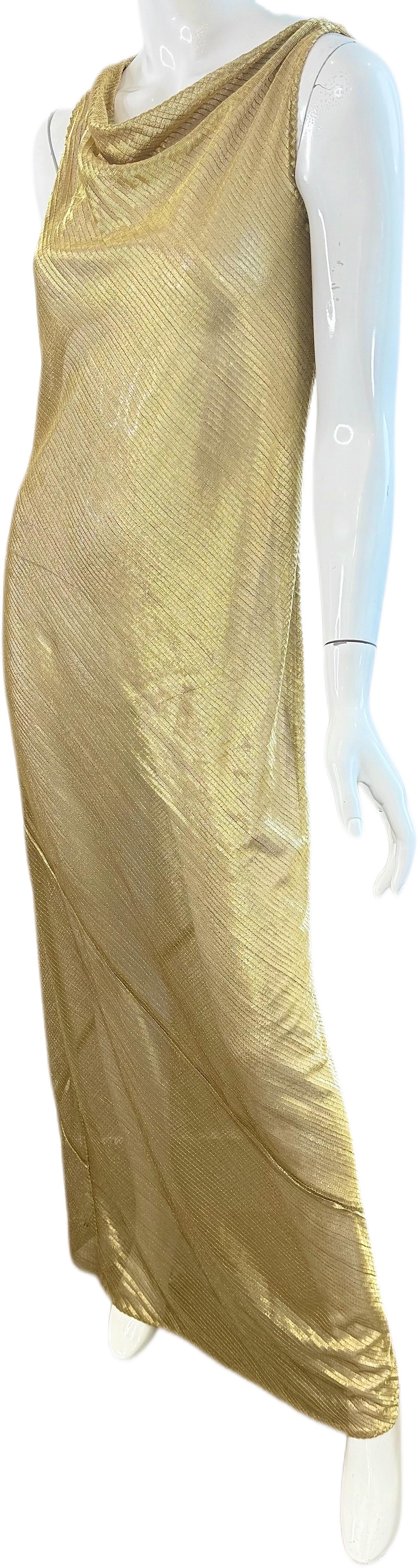Marc Jacobs Late 90s Sz 8 Gold Metal Link Column Evening Gown Runway ...