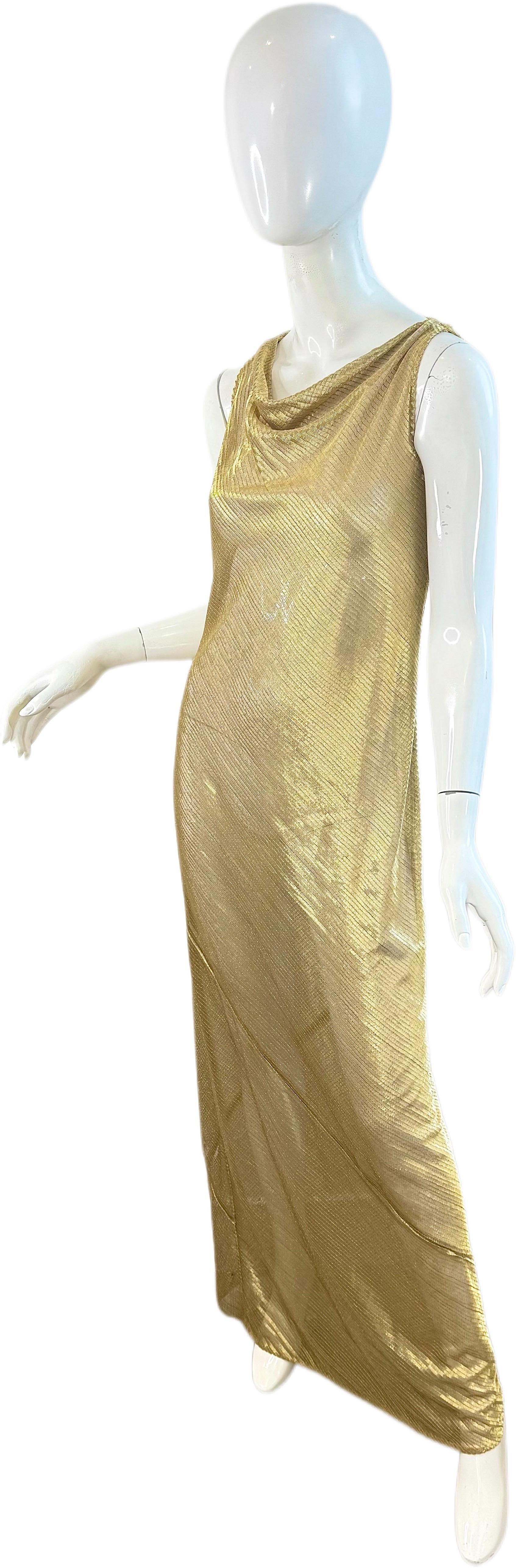 Marc Jacobs Late 90s Sz 8 Gold Metal Link Column Evening Gown Runway ...