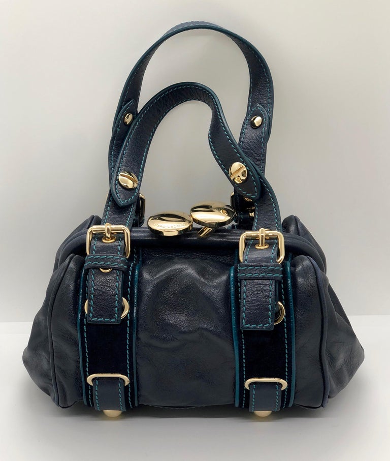 Marc Jacobs Navy and Teal Blue Suede / Leather w/ Gold Tone Metal ...