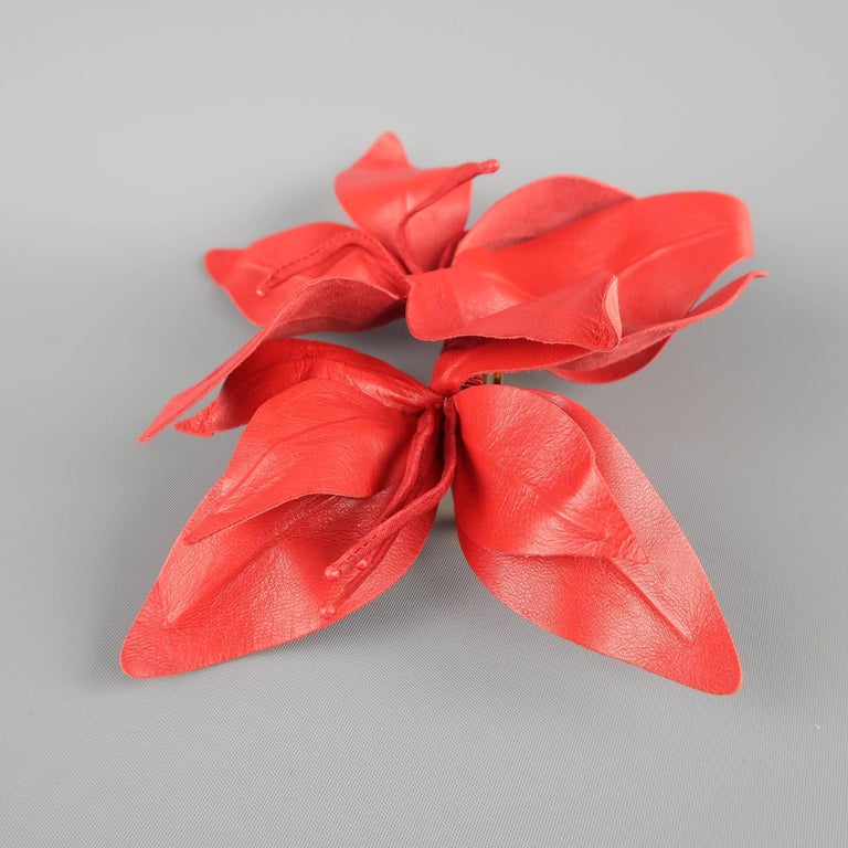 MARC JACOBS Poppy Red Leather Lilies Hair Pin at 1stDibs | lilies in hair