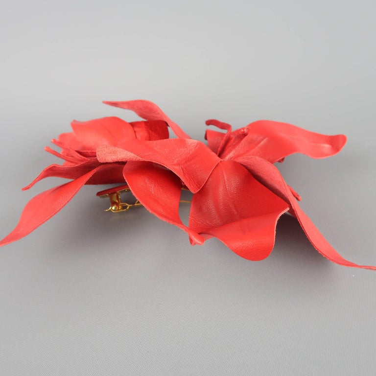 MARC JACOBS Poppy Red Leather Lilies Hair Pin at 1stDibs | lilies in hair