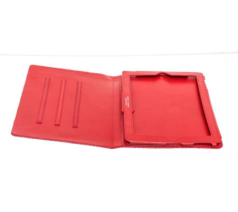 Marc Jacobs red tufted leather tablet case with silver-tone hardware ...