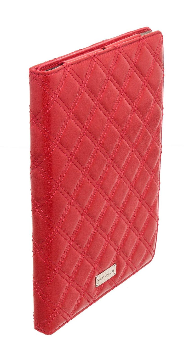 Marc Jacobs red tufted leather tablet case with silver-tone hardware ...