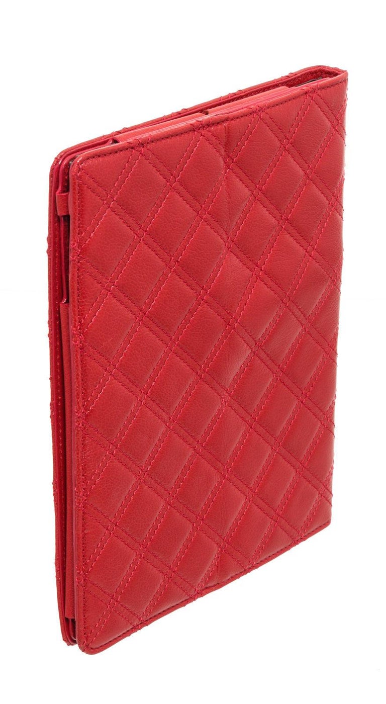 Marc Jacobs red tufted leather tablet case with silver-tone hardware ...