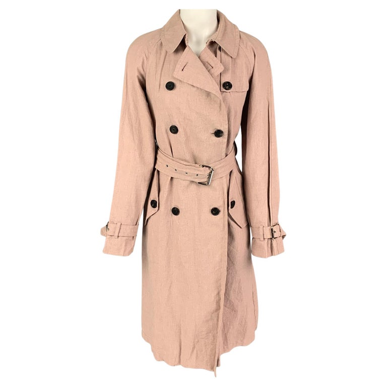 MARC JACOBS Size 2 Pink Linen Blend Wrinkled Belted Trench Coat For ...