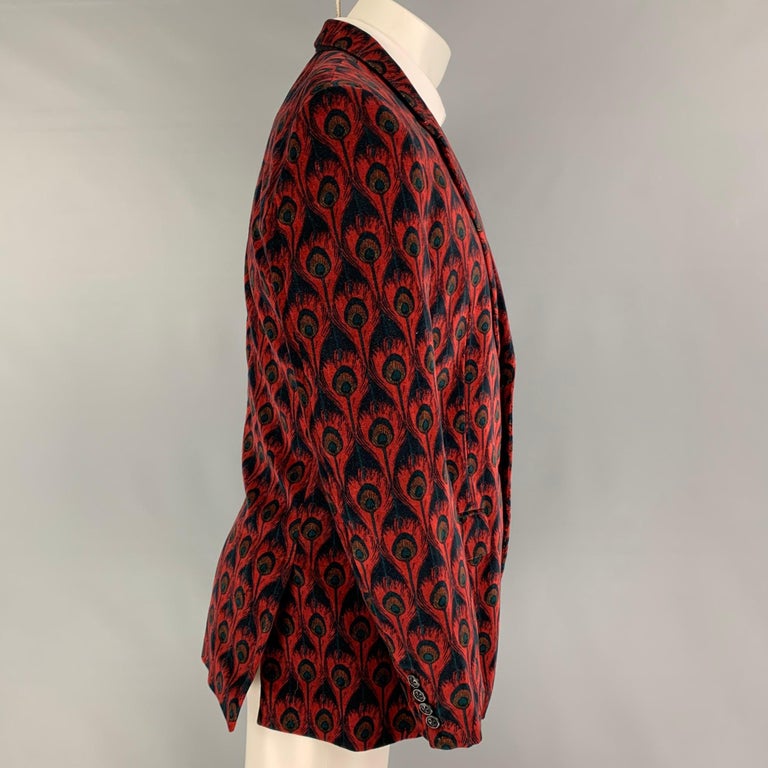 MARC JACOBS Size 40 Burgundy Black Navy Print Cotton Velvet Sport Coat ...