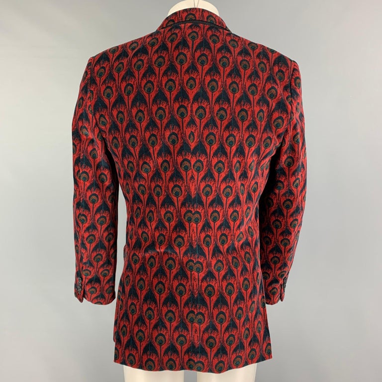 MARC JACOBS Size 40 Burgundy Black Navy Print Cotton Velvet Sport Coat ...