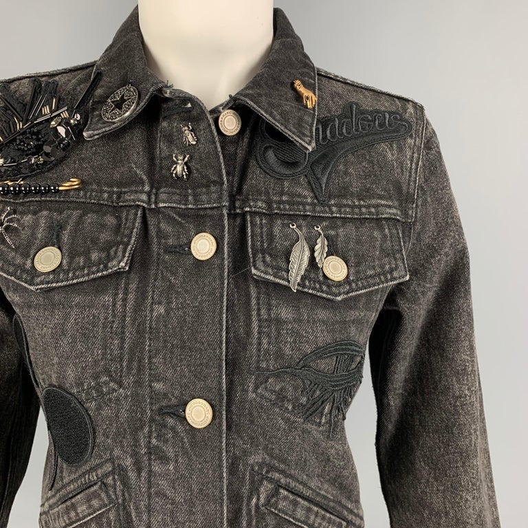 MARC JACOBS Size M Black Washed Denim Pins Cropped Jacket at 1stDibs