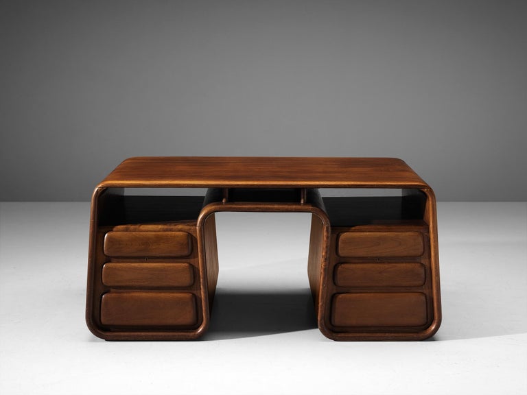 Marc van Rampelberg Freestanding Desk in Solid Iroko For Sale at 1stDibs