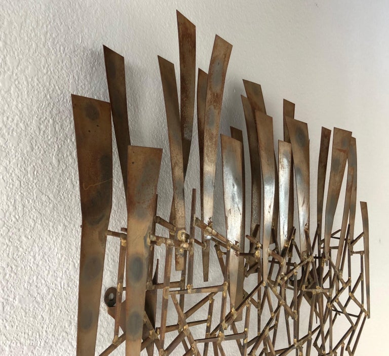 Marc Weinstein Brutalist Midcentury Torch Cut Nailhead Wall Sculpture at 1stDibs