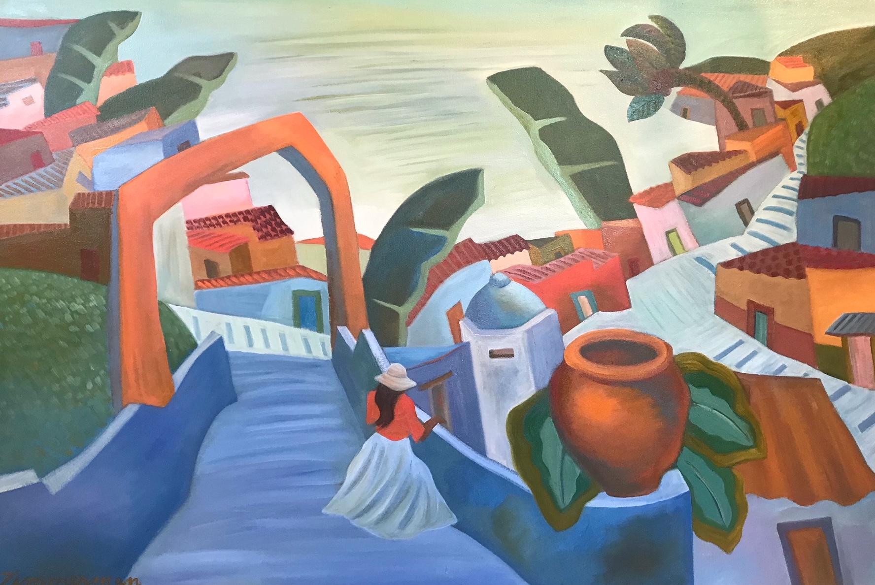 Joaquín Endara Ruiz - Villagescape Oil Painting by Joaquín Endara Ruiz ...