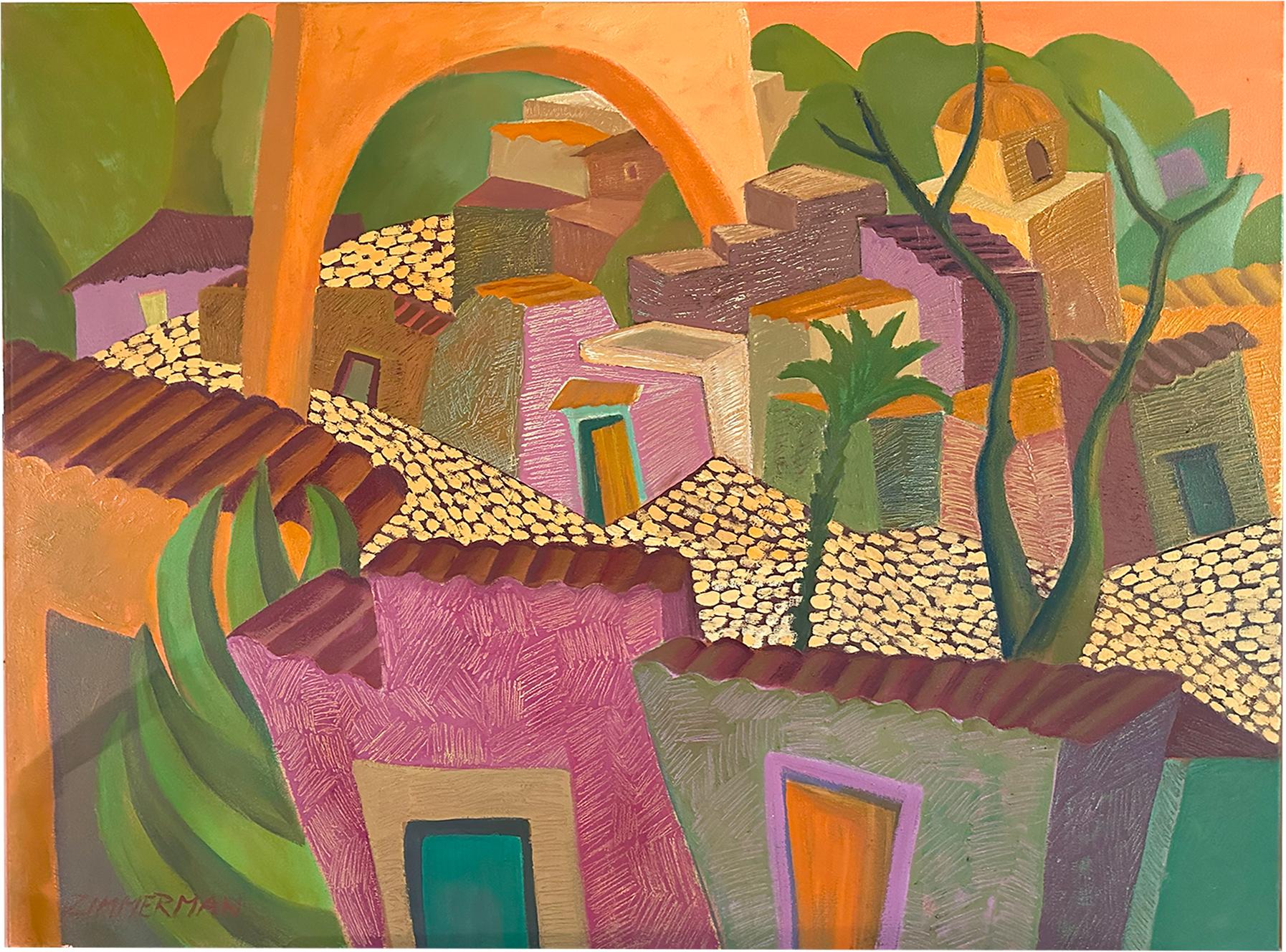 Marc Zimmerman - Pastel Village - Urbanscape Painting - Oil on Canvas ...