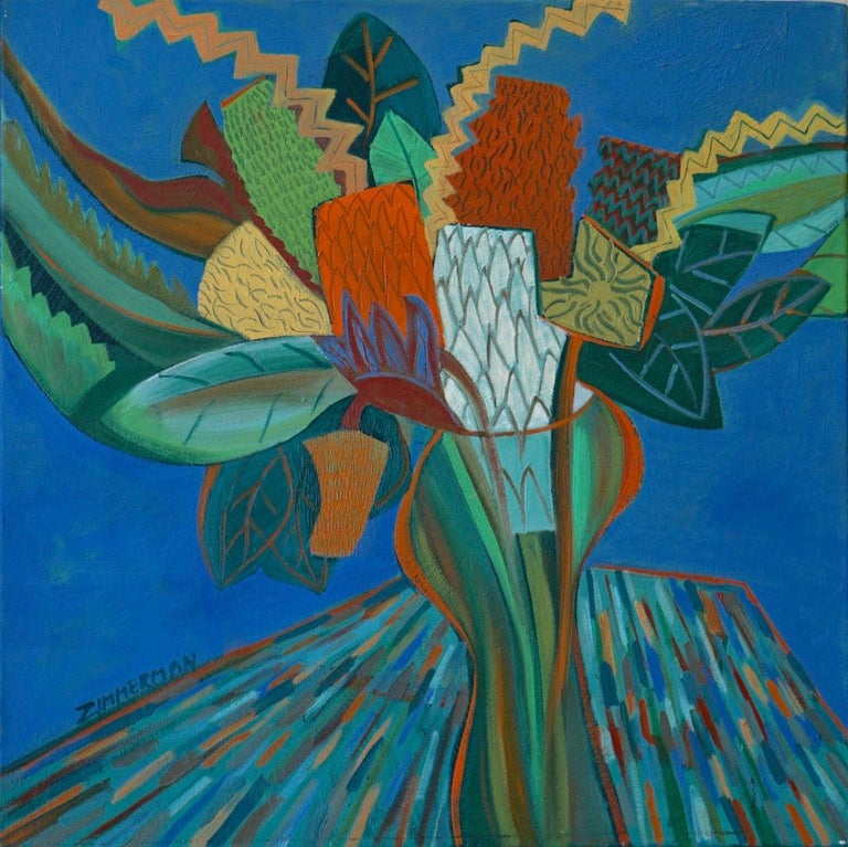 Marc Zimmerman - Proteas on Blue - Landscape Painting - Abstract ...