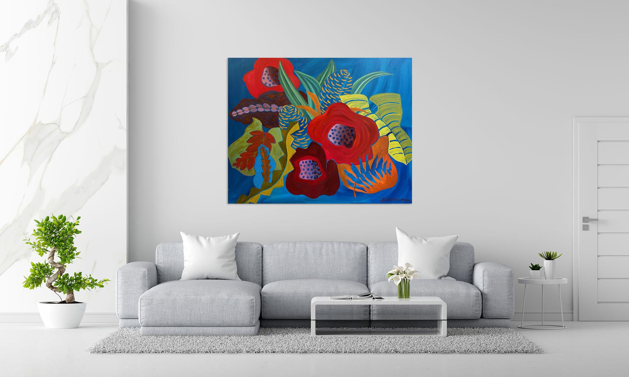 Marc Zimmerman - Voluptuous in Blue - Floral Large Painting by Marc ...