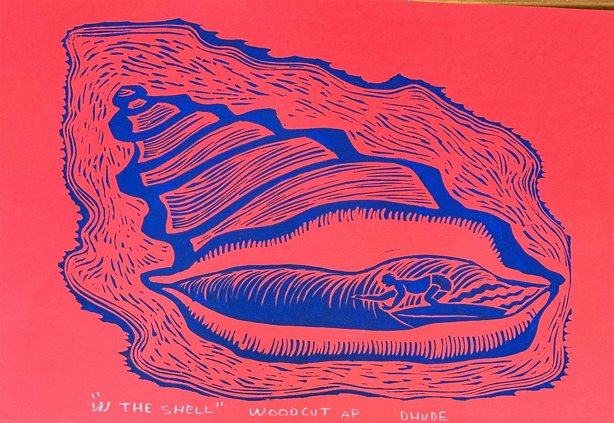 Marc Zimmerman - In The Shell - Surfing Art - Woodcut Print By Marc ...