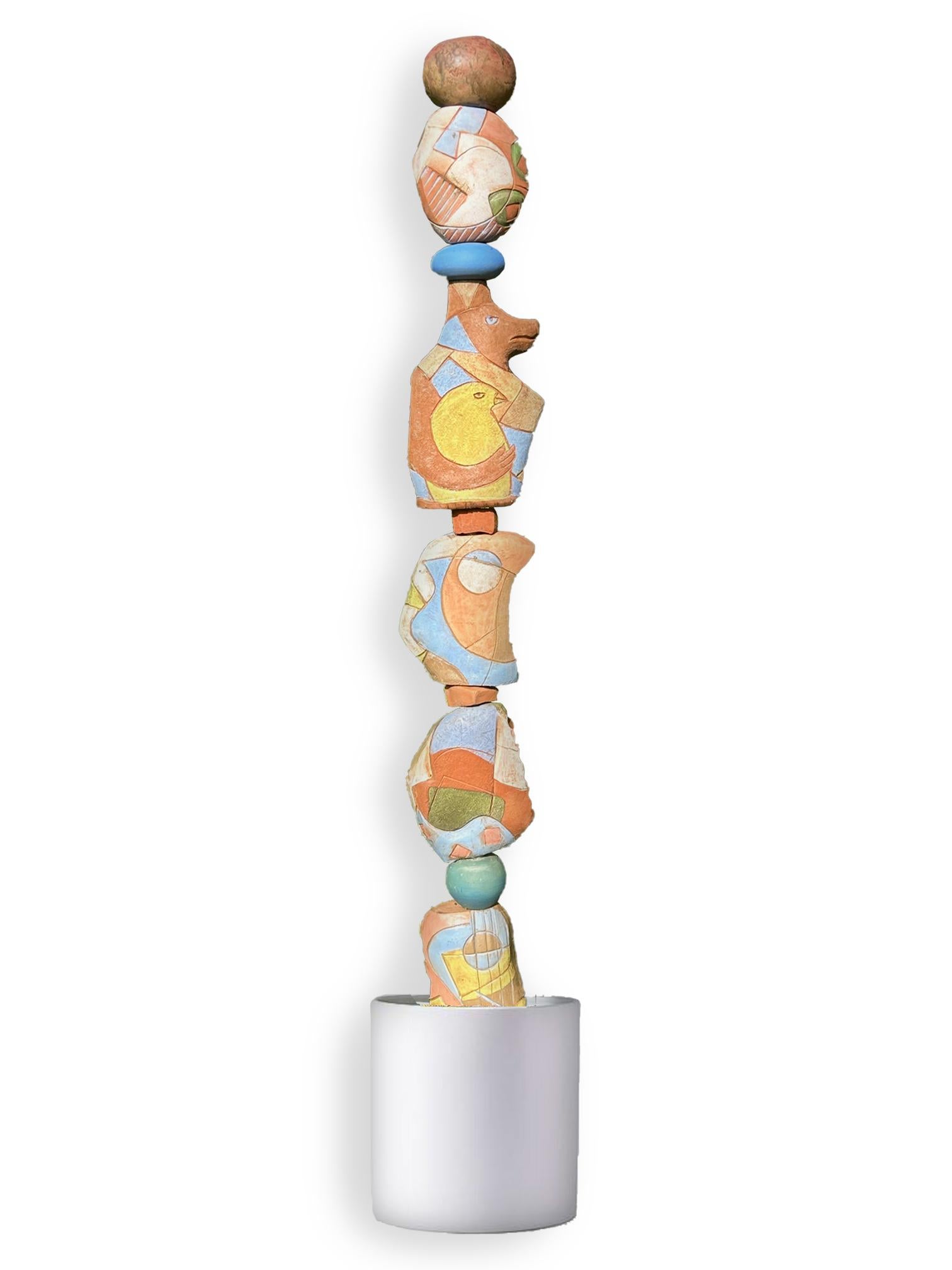 Marc Zimmerman - Large Totem - Ceramic Sculpture - Dog and Bird - by ...