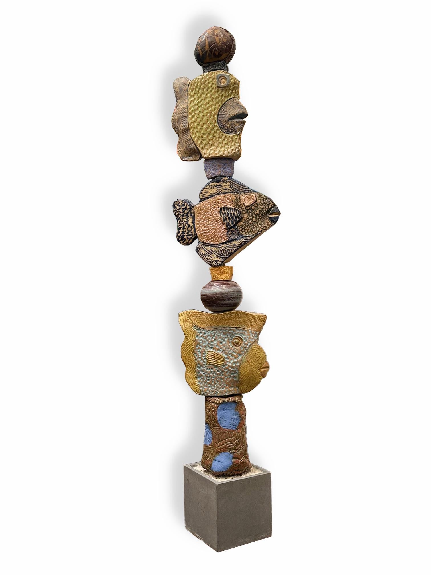 Marc Zimmerman - Medium Fish Totem - Glazed Ceramic Sculpture For ...