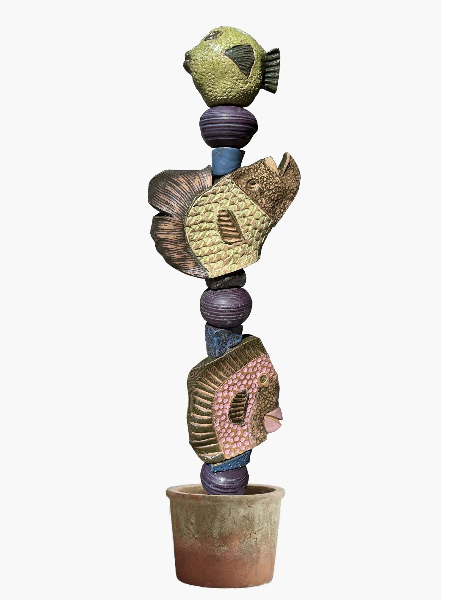 Marc Zimmerman - Mini Fish Totem - Glazed Ceramic Sculpture For Outdoor ...