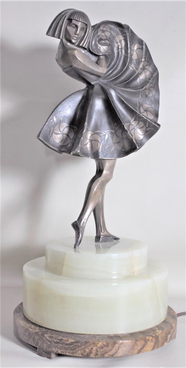 Marcel Andre Bouraine Art Deco Silvered Bronze Lighted Sculpture ...
