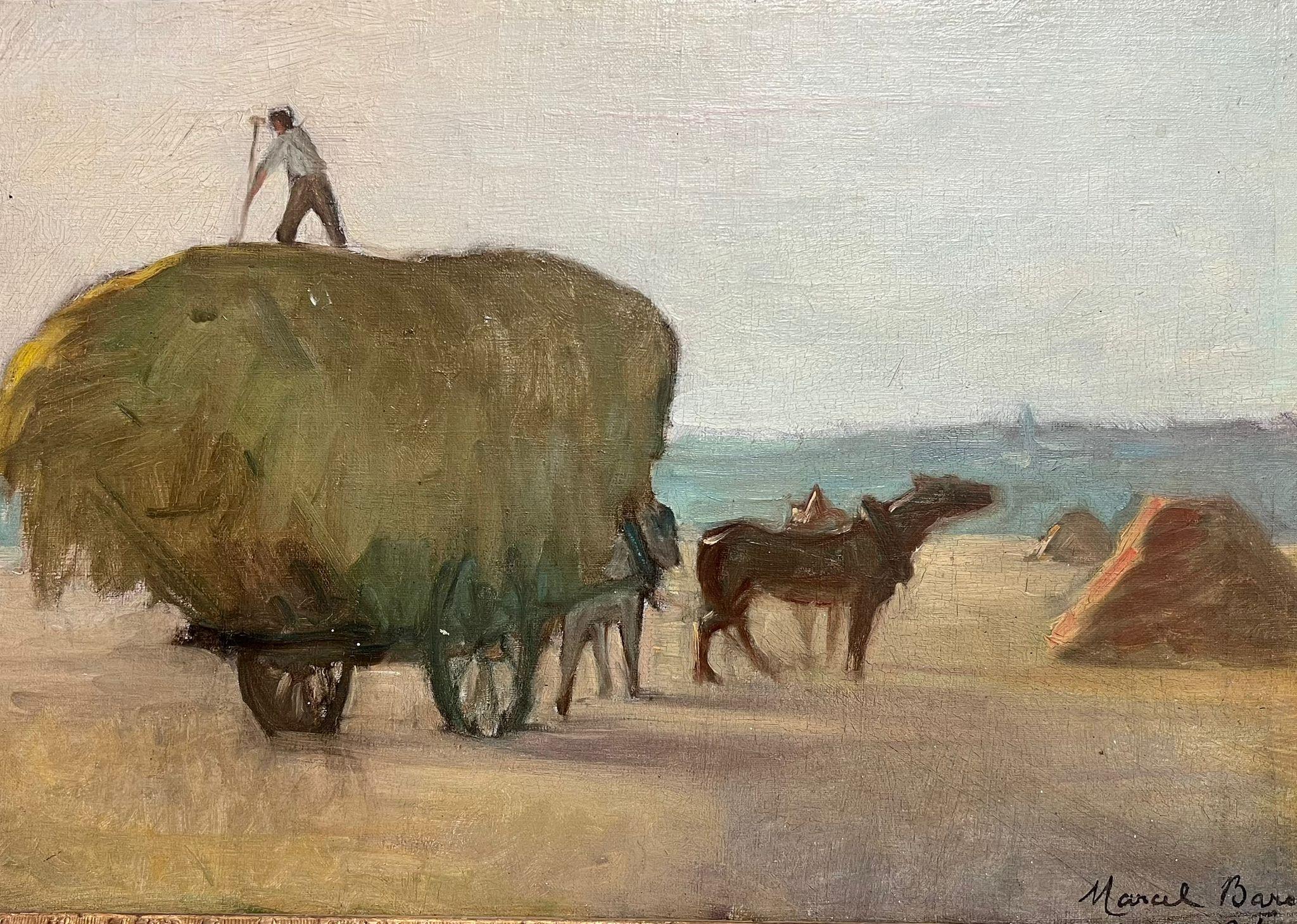 Marcel Baron - French Vintage Oil Painting Haycart Harvest Scene ...