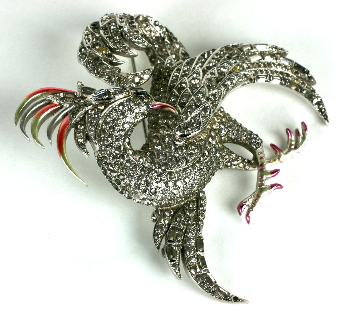 Marcel Boucher Pave Baguette and Pearlized Enamel Phoenix Brooch For ...