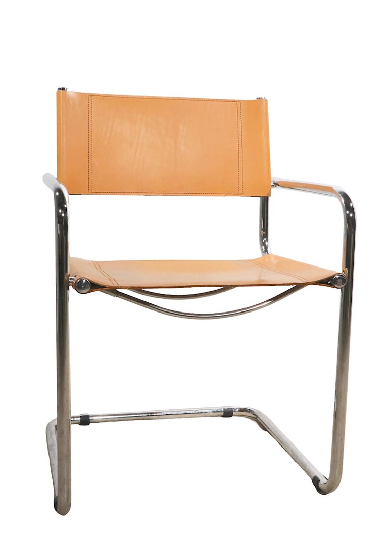 Fauteuil de bureau à bras en cuir et chrome Marcel Breuer Design ...