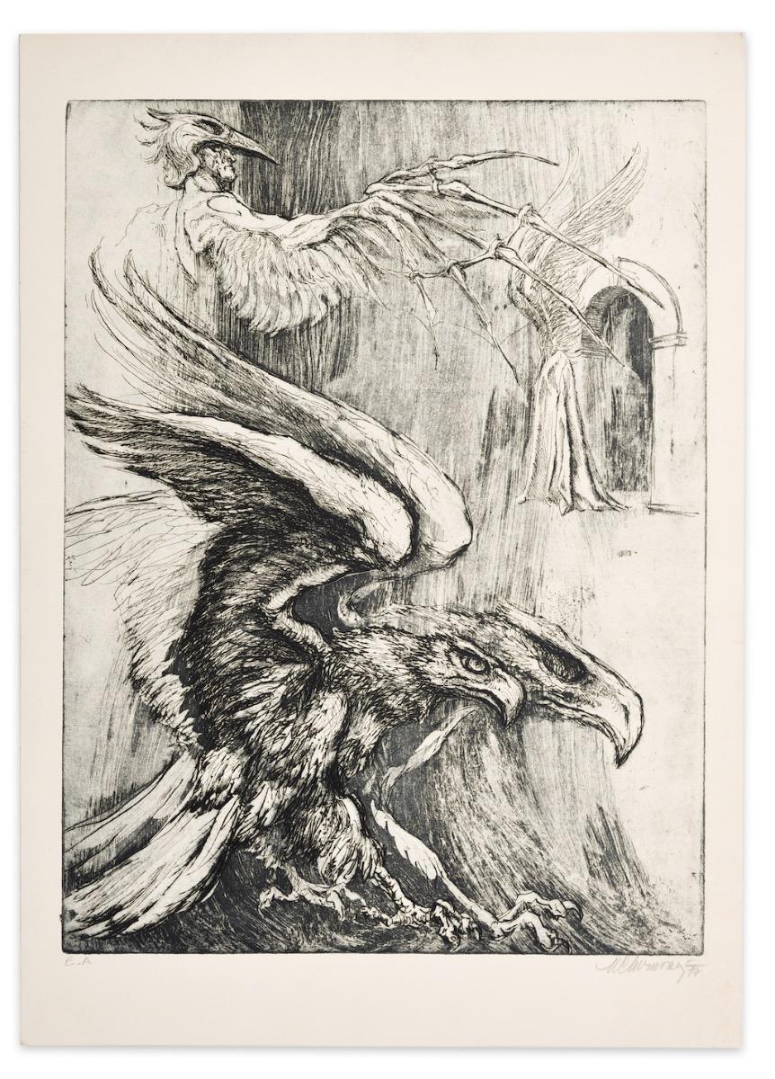 Marcel Chirnoaga - Cerberus - Original Etching by M. Chirnoaga - Late ...
