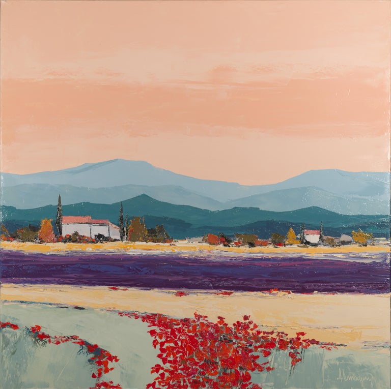 Marcel Demagny - "Provence", Pink Sky Blue Mountains Poetic Figurative ...