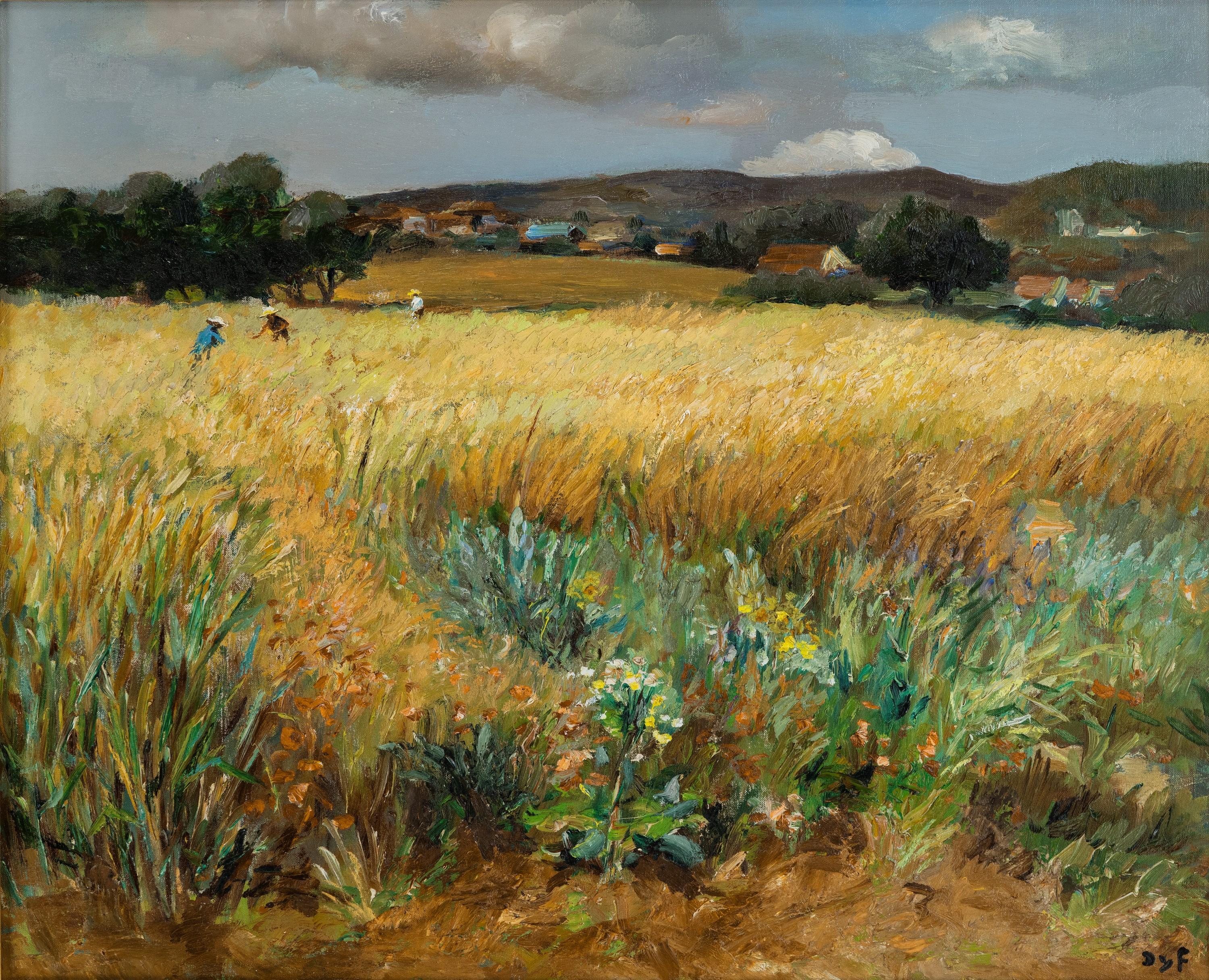 Marcel Dyf - "Pensive Gypsy Girl Sitting in a Field" Oil on Canvas ...