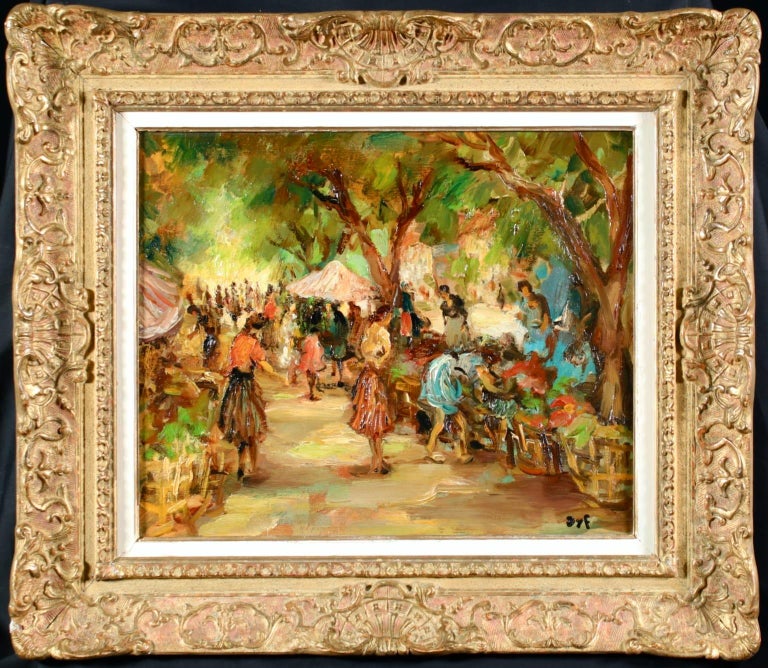 Marcel Dyf - Marche aux Fleurs - Post Impressionist Oil, Figures in ...