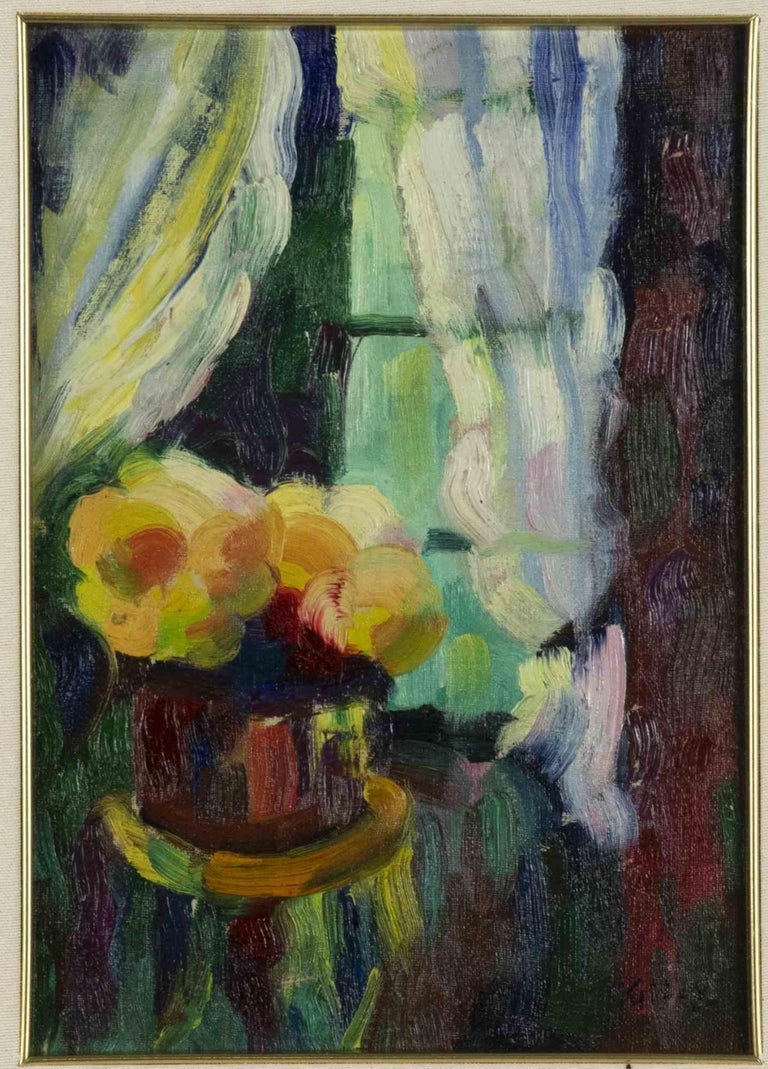 Marcel Gilly - The Window - Original Oil Drawing by Marcel Gilly - Mid ...