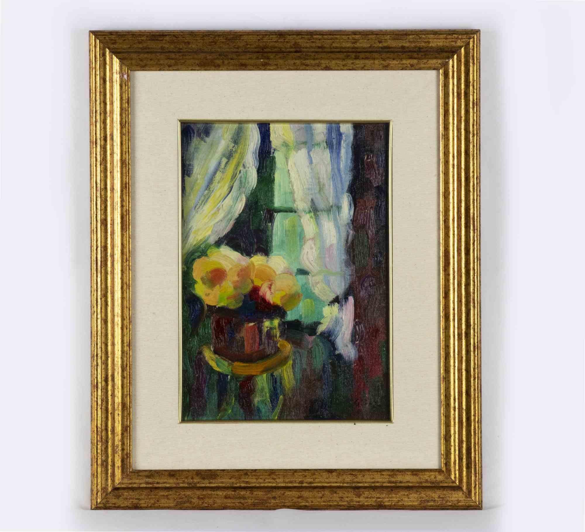 Marcel Gilly - The Window - Original Oil Drawing by Marcel Gilly - Mid ...