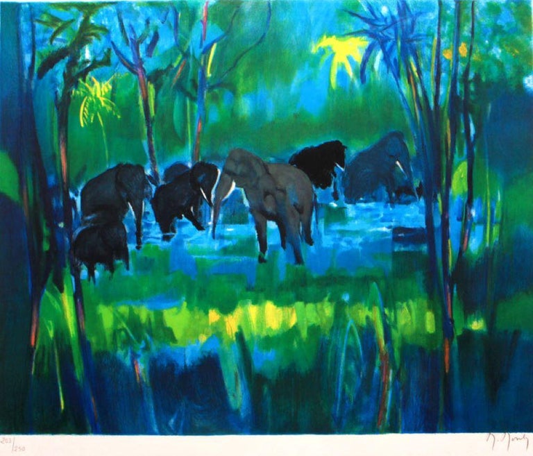 Marcel Mouly - "Elephants" Limited Edition Lithograph, Pencil-Signed by ...