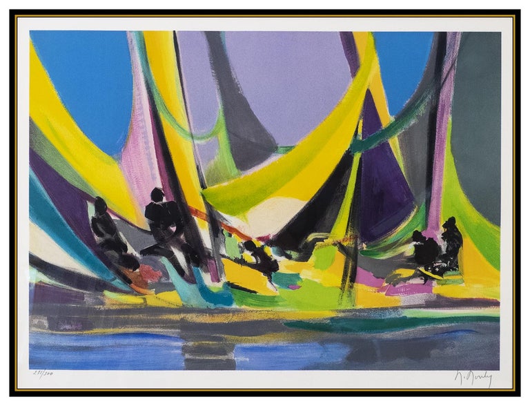 Marcel Mouly - Marcel Mouly Large Color Lithograph Hand Signed Harbor ...