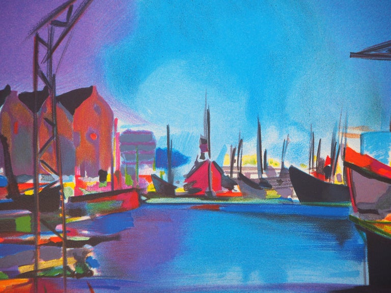 Marcel Mouly - Sunset on the Harbor - Original lithograph For Sale at ...