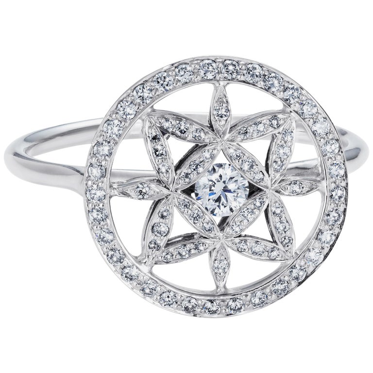 Marcel Salloum Yasmin Diamond Set Halo Ring Platinum For Sale at 1stDibs
