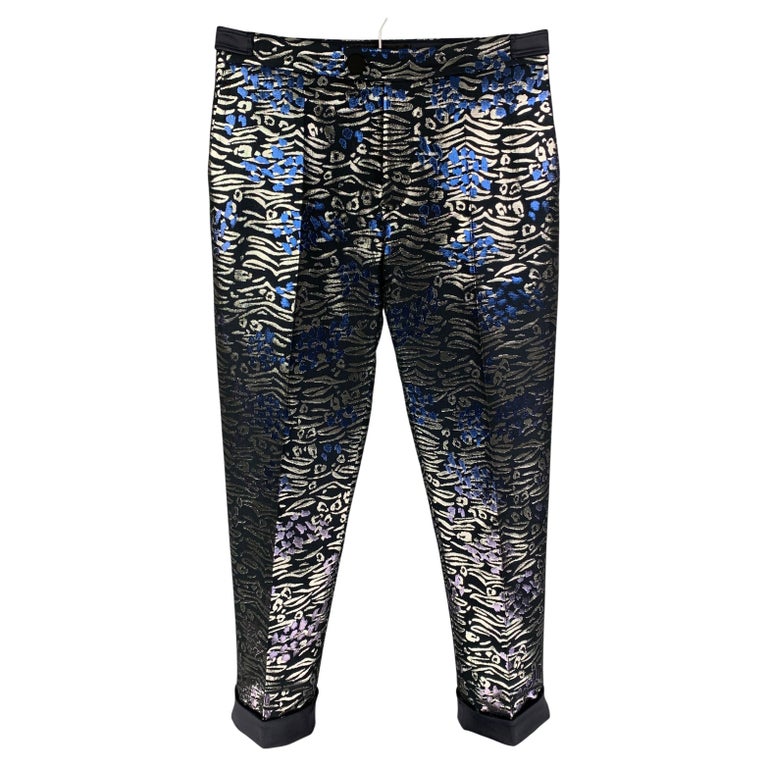 MARCELL VON BERLIN Size 32 Black Silver Blue Jacquard Metallic Dress ...